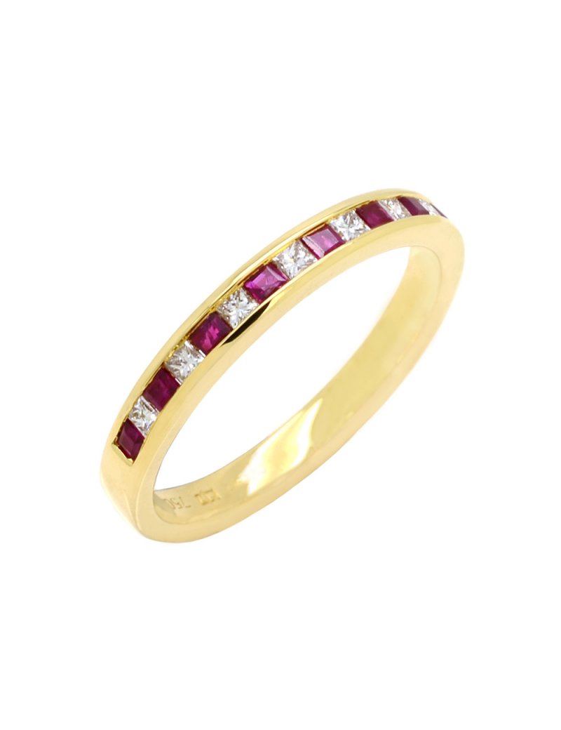 18ct Gold Ruby & Diamond Half Eternity Ring | T T Jewellers